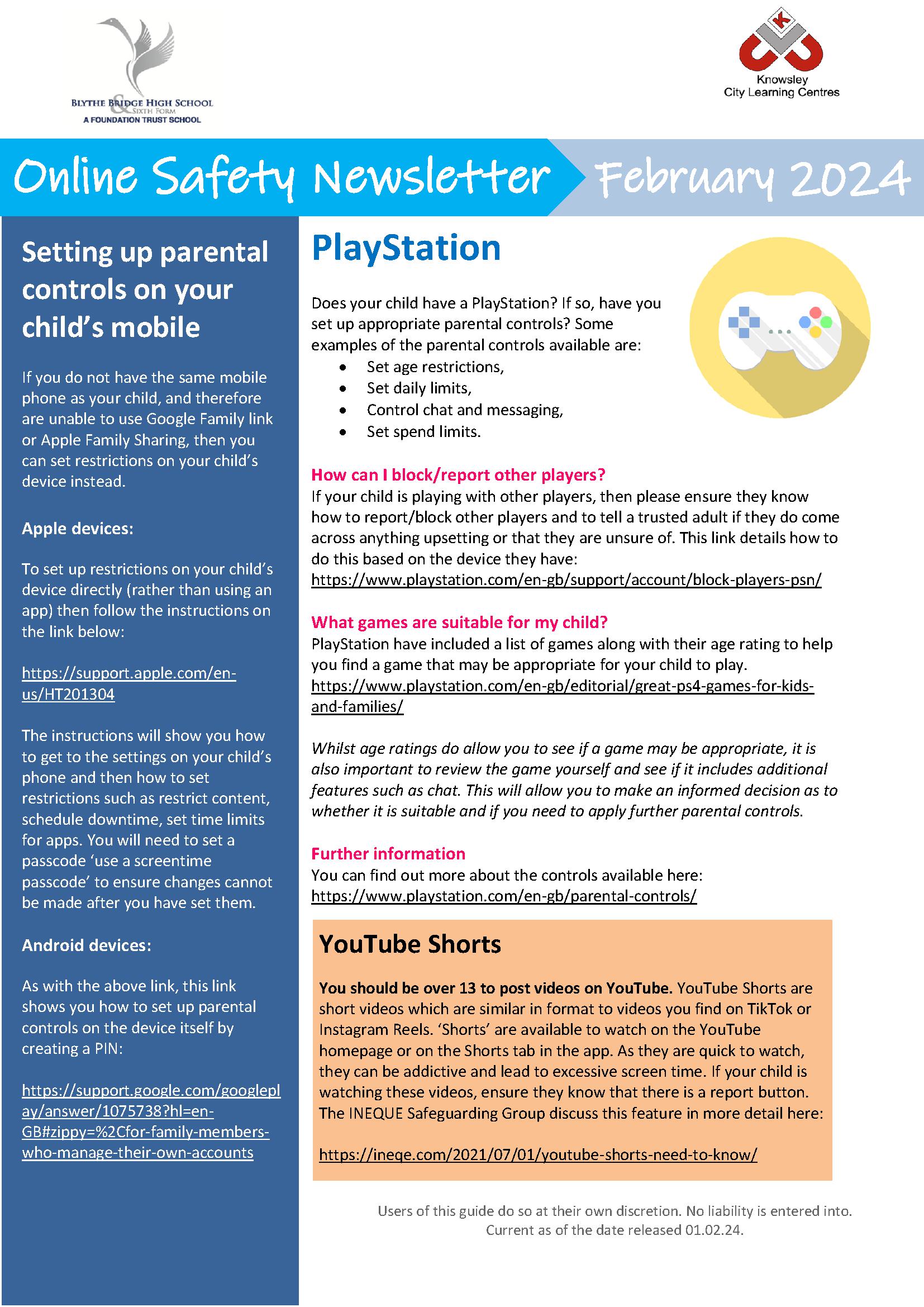 E-Safety Newsletters - Blythe Bridge High School & Sixth Form